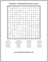 Baseball Teams Printable Word Search Puzzle | Word Search Addict