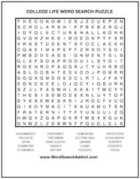 College Life Printable Word Search Puzzle | Word Search Addict