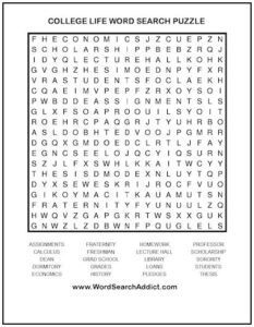 College Life Printable Word Search Puzzle | Word Search Addict
