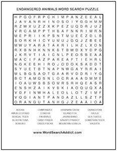 Endangered Animals Printable Word Search Puzzle | Word Search Addict