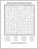 Grand Canyon Printable Word Search Puzzle | Word Search Addict