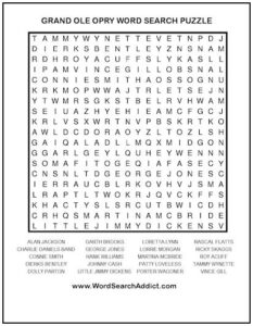 Grand Ole Opry Printable Word Search Puzzle | Word Search Addict