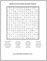 World Cities Printable Word Search Puzzle | Word Search Addict