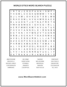 World Cities Printable Word Search Puzzle | Word Search Addict