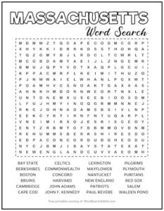 Massachusetts Printable Word Search Puzzle | Word Search Addict