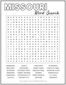 Missouri Printable Word Search Puzzle | Word Search Addict