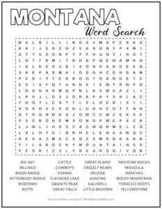 Montana Printable Word Search Puzzle | Word Search Addict