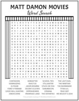 Matt Damon Movies Printable Word Search Puzzle | Word Search Addict