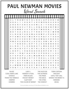 Paul Newman Movies Printable Word Search Puzzle | Word Search Addict