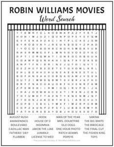 Robin Williams Movies Printable Word Search Puzzle | Word Search Addict