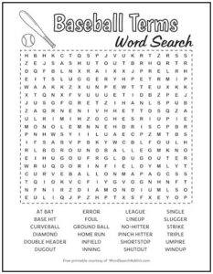 Baseball Terms Printable Word Search Puzzle | Word Search Addict