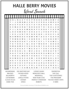 Halle Berry Movies Printable Word Search Puzzle | Word Search Addict