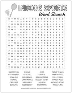Indoor Sports Printable Word Search Puzzle | Word Search Addict