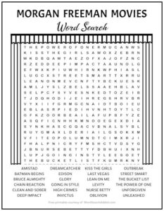 Morgan Freeman Movies Printable Word Search Puzzle