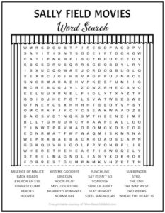 Sally Field Movies Printable Word Search Puzzle | Word Search Addict