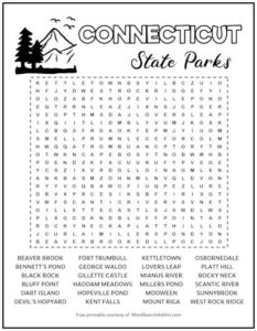 Connecticut State Parks Printable Word Search | Word Search Addict
