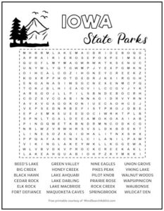Iowa State Parks Printable Word Search | Word Search Addict