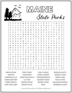 Maine State Parks Printable Word Search | Word Search Addict