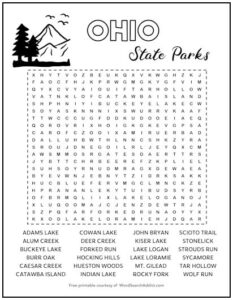 Ohio State Parks Printable Word Search | Word Search Addict