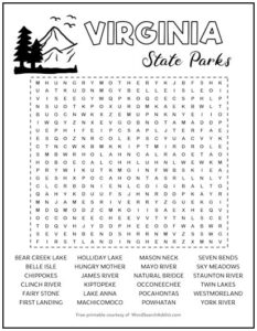 Virginia State Parks Printable Word Search | Word Search Addict