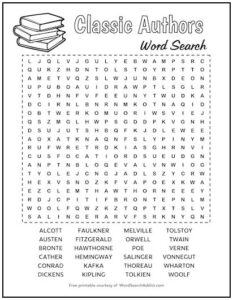Classic Authors Printable Word Search | Word Search Addict