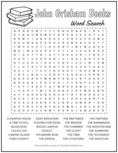 John Grisham Books Printable Word Search | Word Search Addict