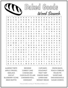 Baked Goods Printable Word Search Puzzle | Word Search Addict
