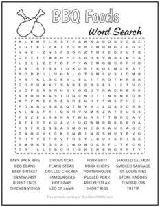 BBQ Foods Printable Word Search Puzzle | Word Search Addict