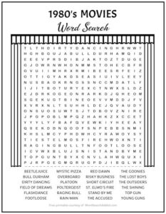 1980’s Movies Printable Word Search Puzzle | Word Search Addict