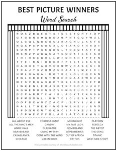 Best Picture Winners Printable Word Search Puzzle | Word Search Addict