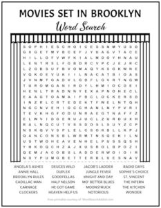 Brooklyn Movies Printable Word Search Puzzle | Word Search Addict