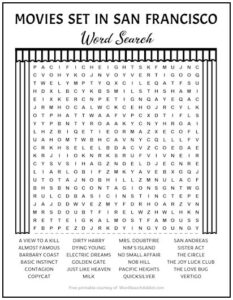 San Francisco Movies Printable Word Search Puzzle | Word Search Addict