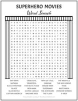 Superhero Movies Printable Word Search Puzzle | Word Search Addict