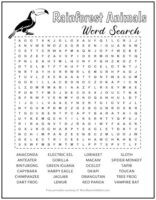 Rainforest Animals Printable Word Search | Word Search Addict